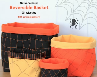 Reversible Fabric Basket PDF Sewing Pattern, DIY Fabric Storage 5 Sizes ...