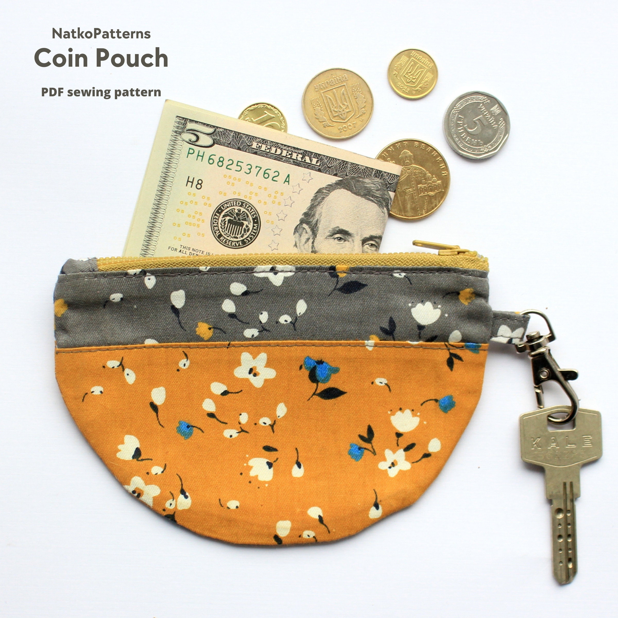 Circle Coin Pouch With Keychain PDF Sewing Pattern, DIY Small Zipper ...