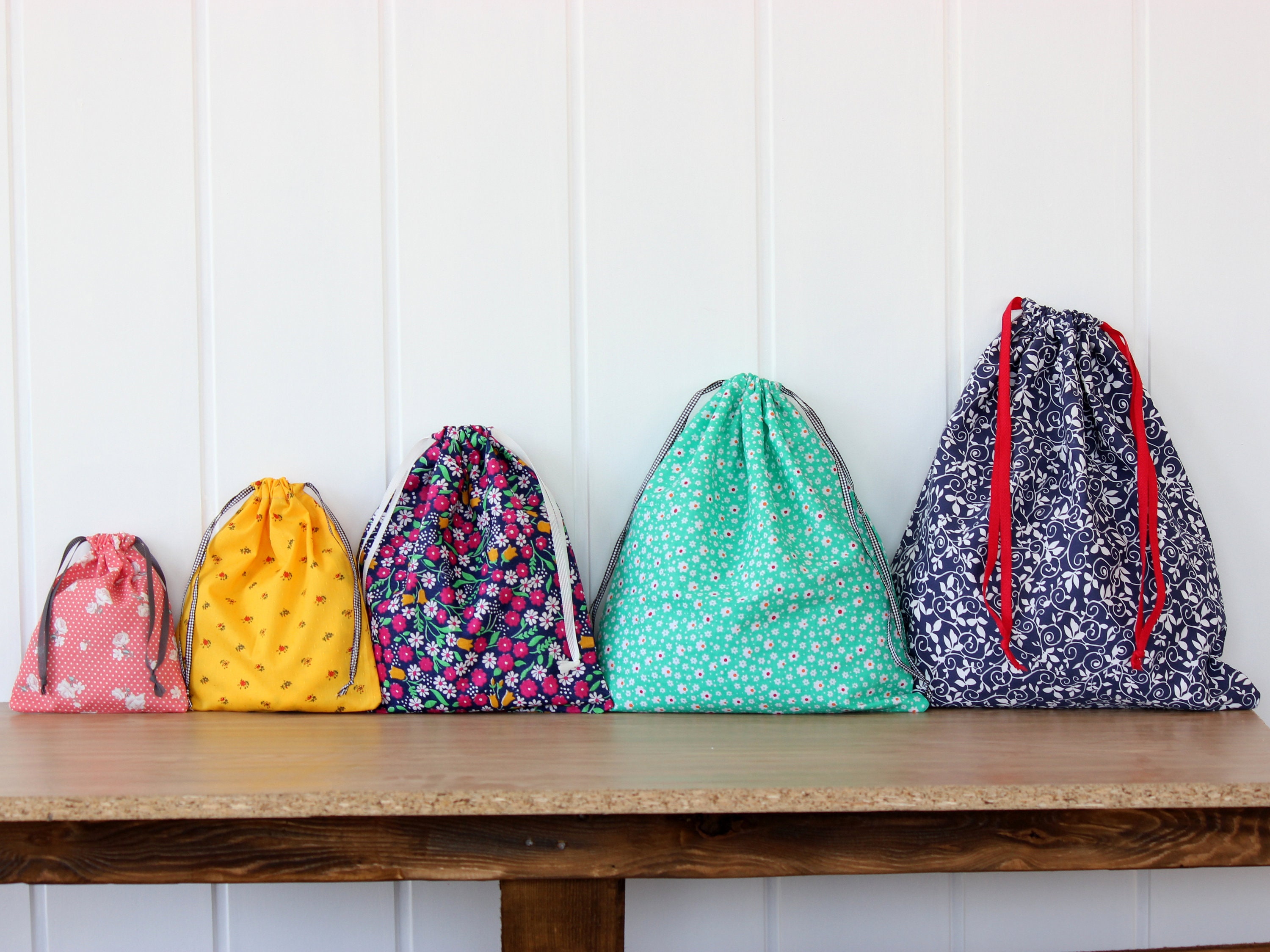 Simple Drawstring Bag Sewing Pattern, 5 Sizes, Easy Sewing Tutorial for ...