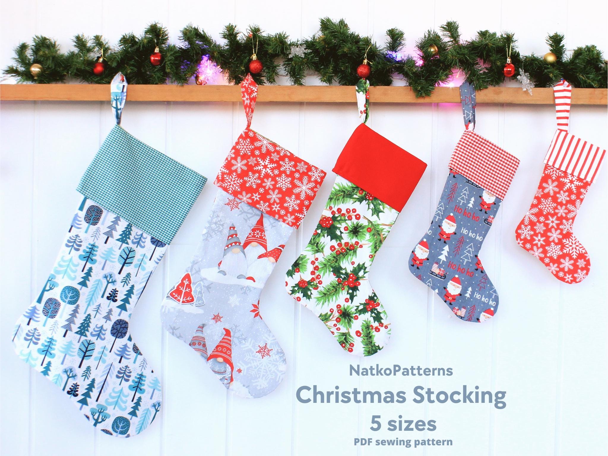 Christmas Stocking PDF Sewing Pattern, Traditional Christmas Socks 5 ...
