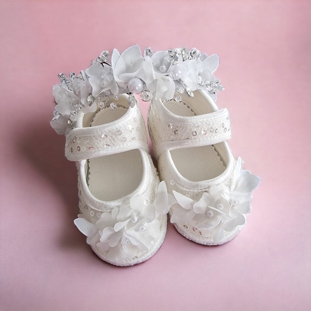 Christening Shoes Baby Girl Shoes White Baby Shoes Ivory Flower Girl ...