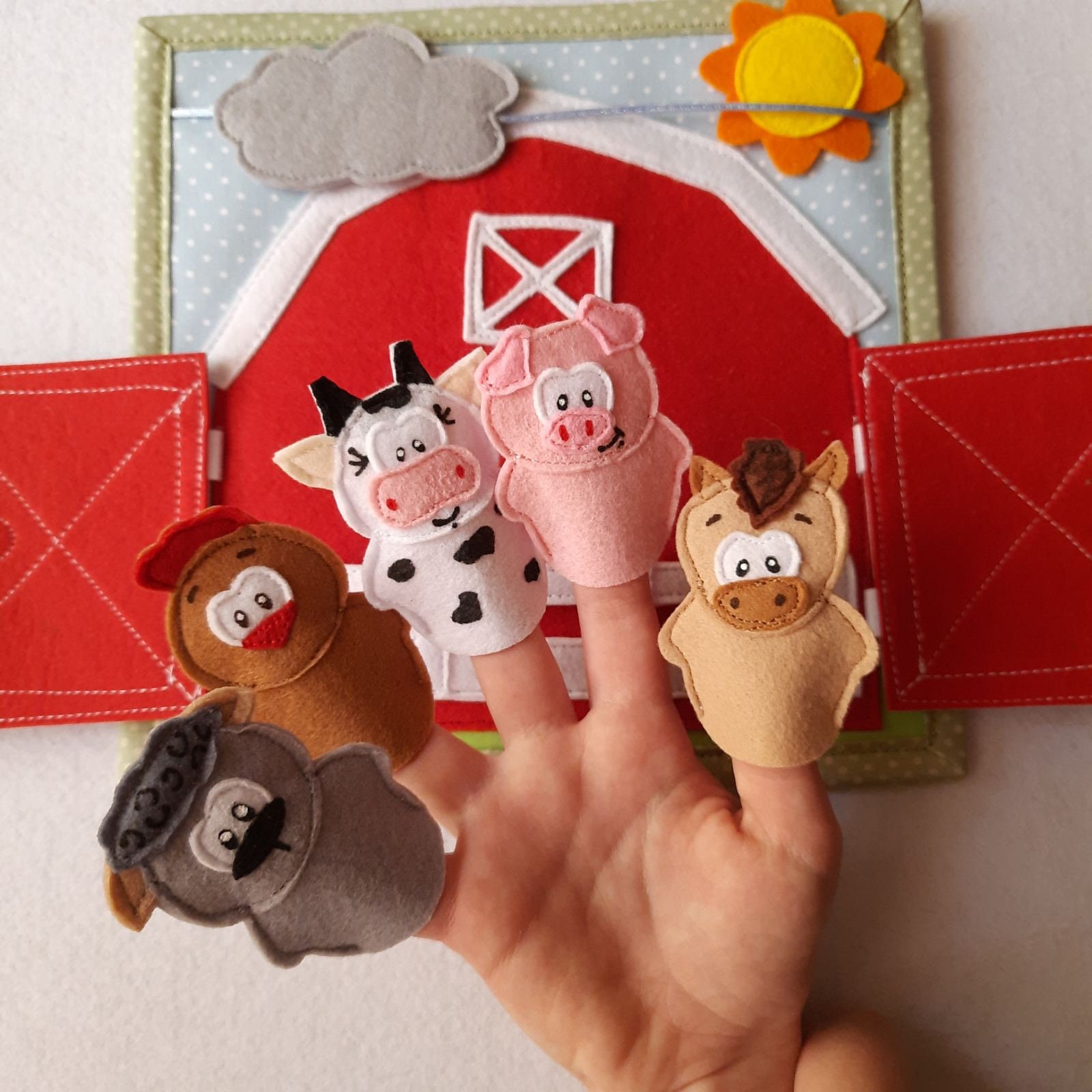 Farm Animals Finger Puppets, Felt Farm Barn Busy Board, Gifts for Kids ...