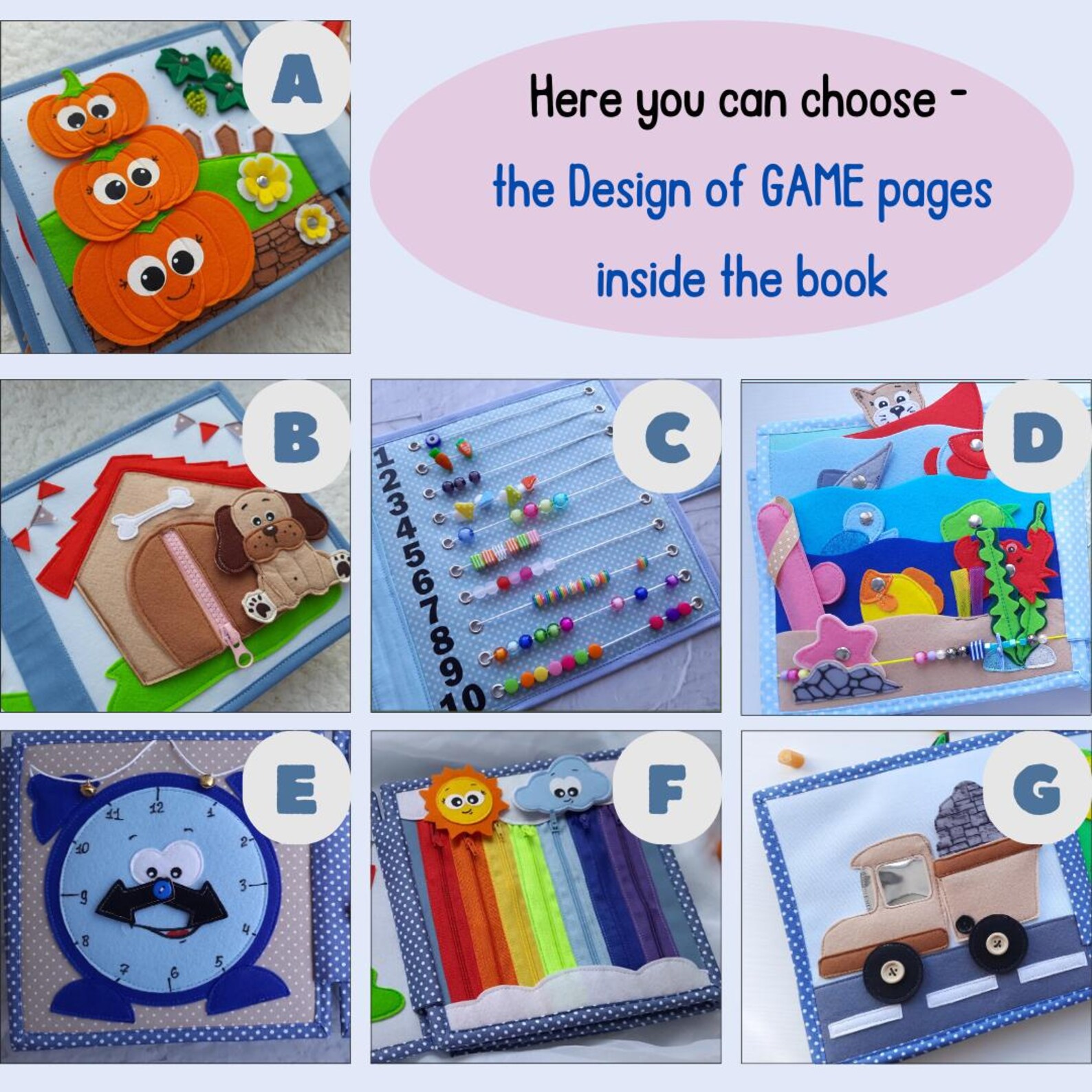 Quiet Book Toddler - Custom Busy Book 8"×8"(20х20cm) Personalized ...