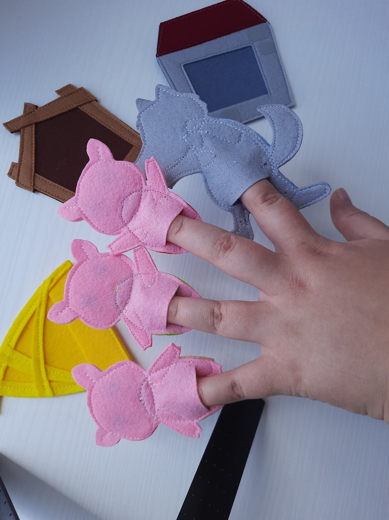 Three Little Pigs Story Finger Puppets, Felt Pigs and Wolf, Felt ...