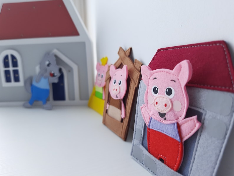 Three Little Pigs Story Finger Puppets, Felt Pigs and Wolf, Felt ...