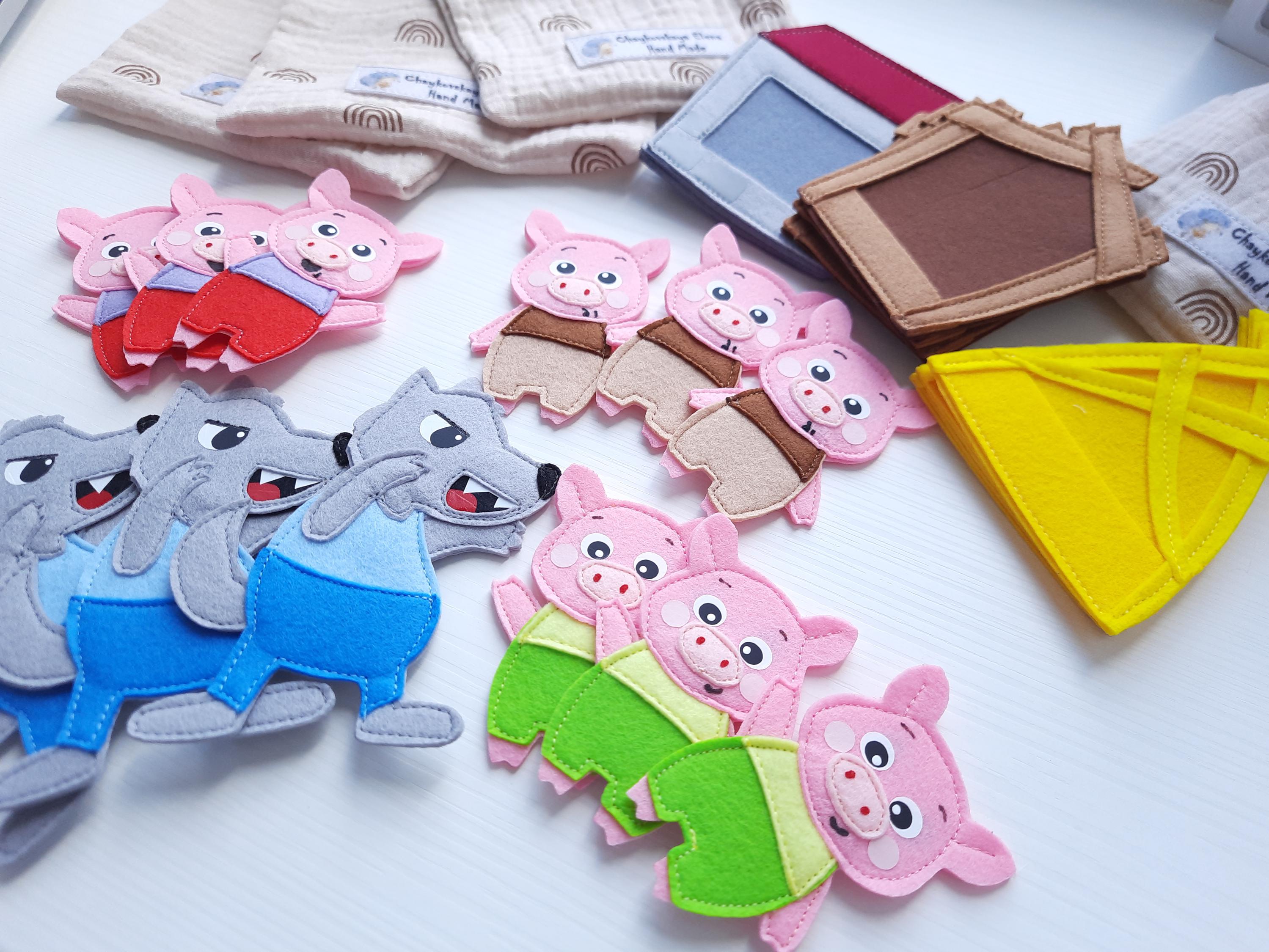 Storytime Fun With 3 Pigs & Big Bad Wolf Finger Puppets - Felt Toy Set ...