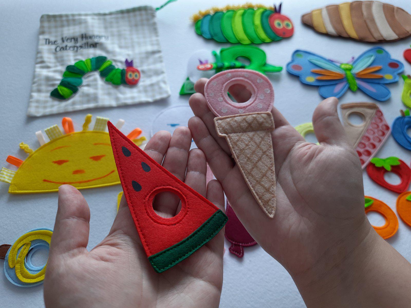 The Very Hungry Caterpillar Set of Felt Food, Fruits, Sun, Moon, Cocoon ...