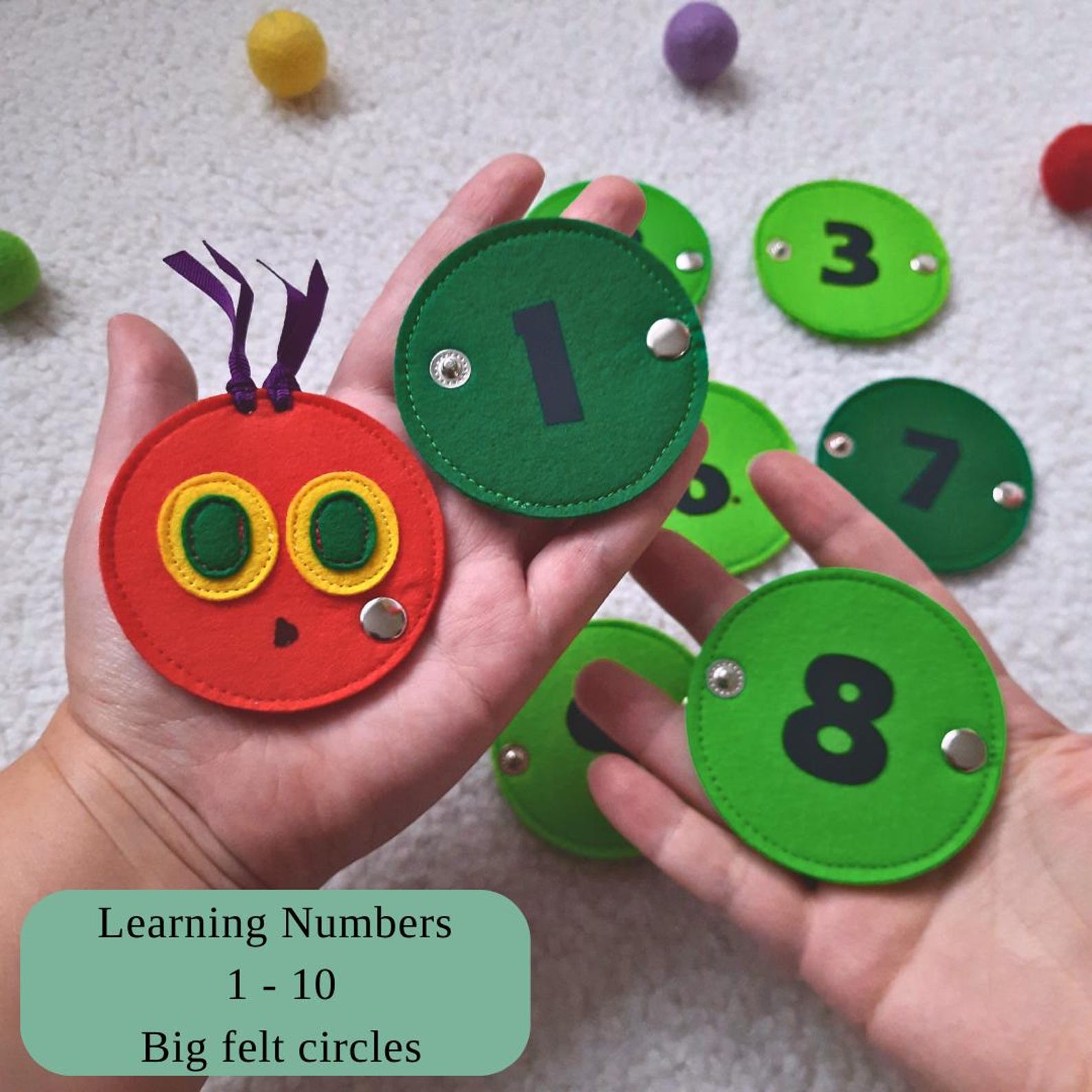 The Very Hungry Caterpillar - Snap Buttoning Game - Montessori Felt ...