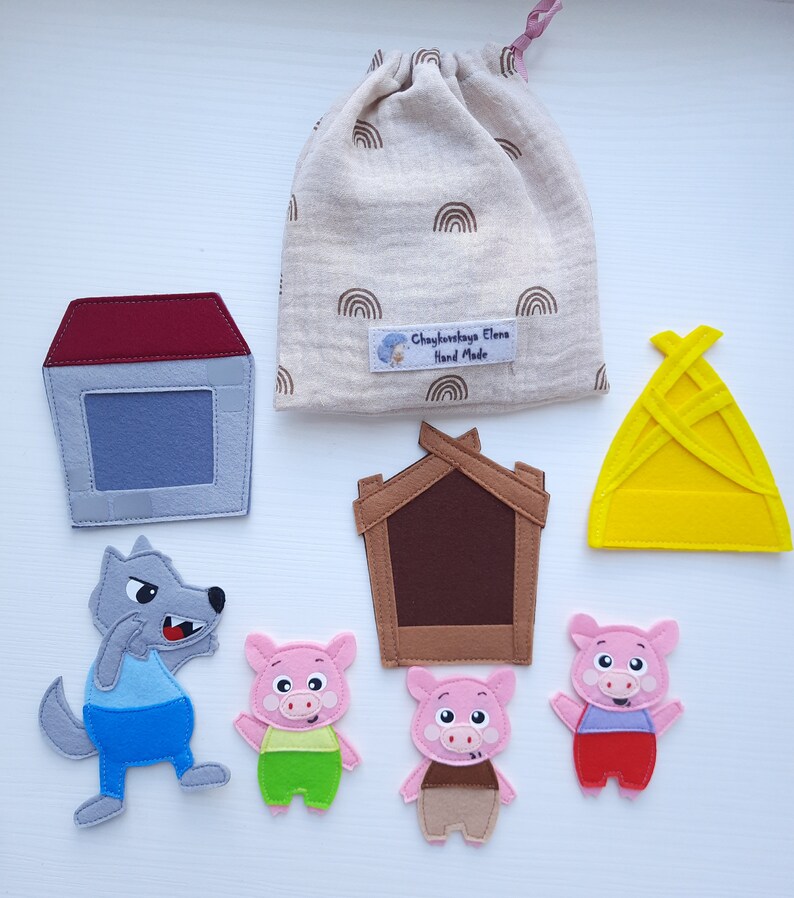 Storytime Fun With 3 Pigs & Big Bad Wolf Finger Puppets - Felt Toy Set ...