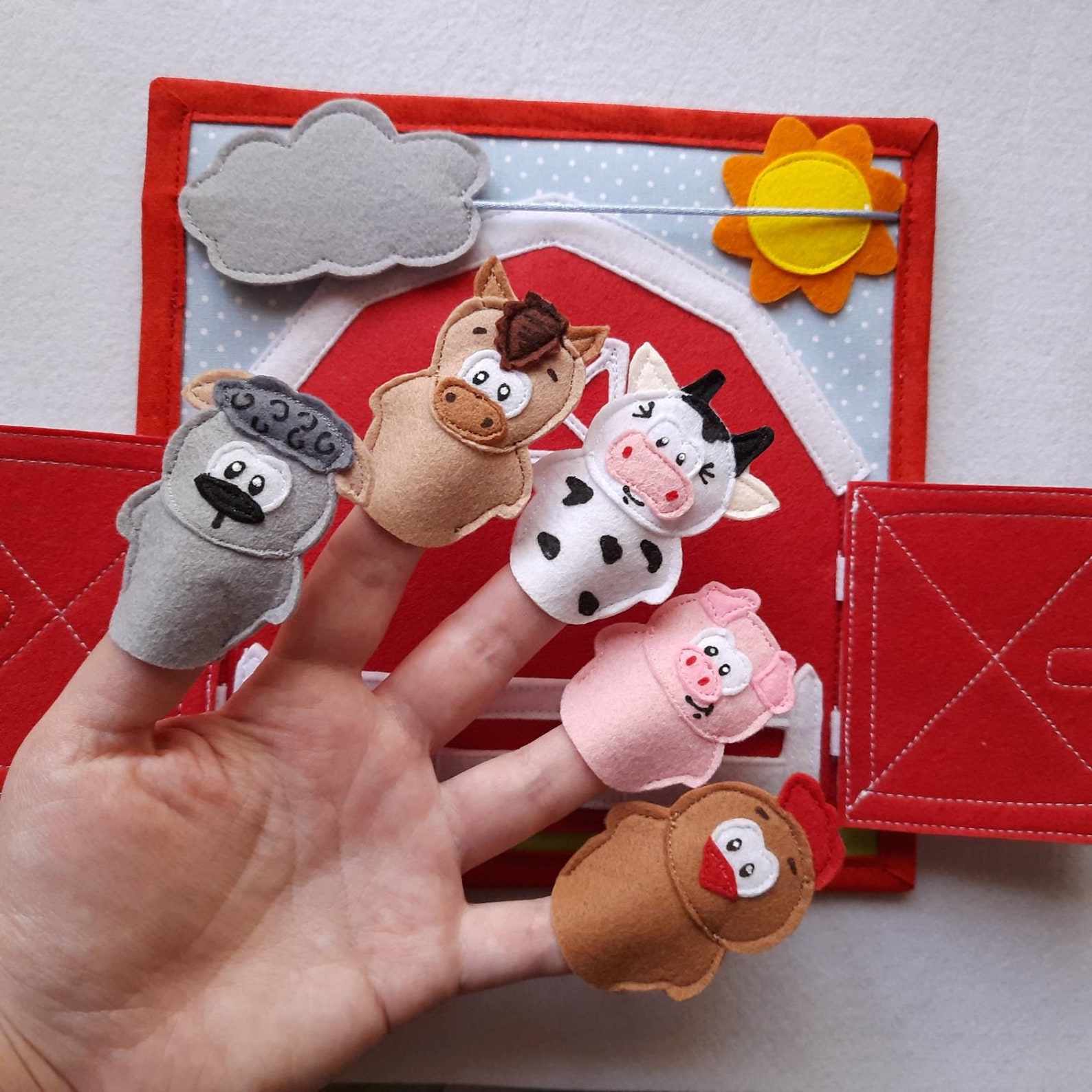 Farm Animals Finger Puppets, Felt Farm Barn Busy Board, Gifts for Kids ...