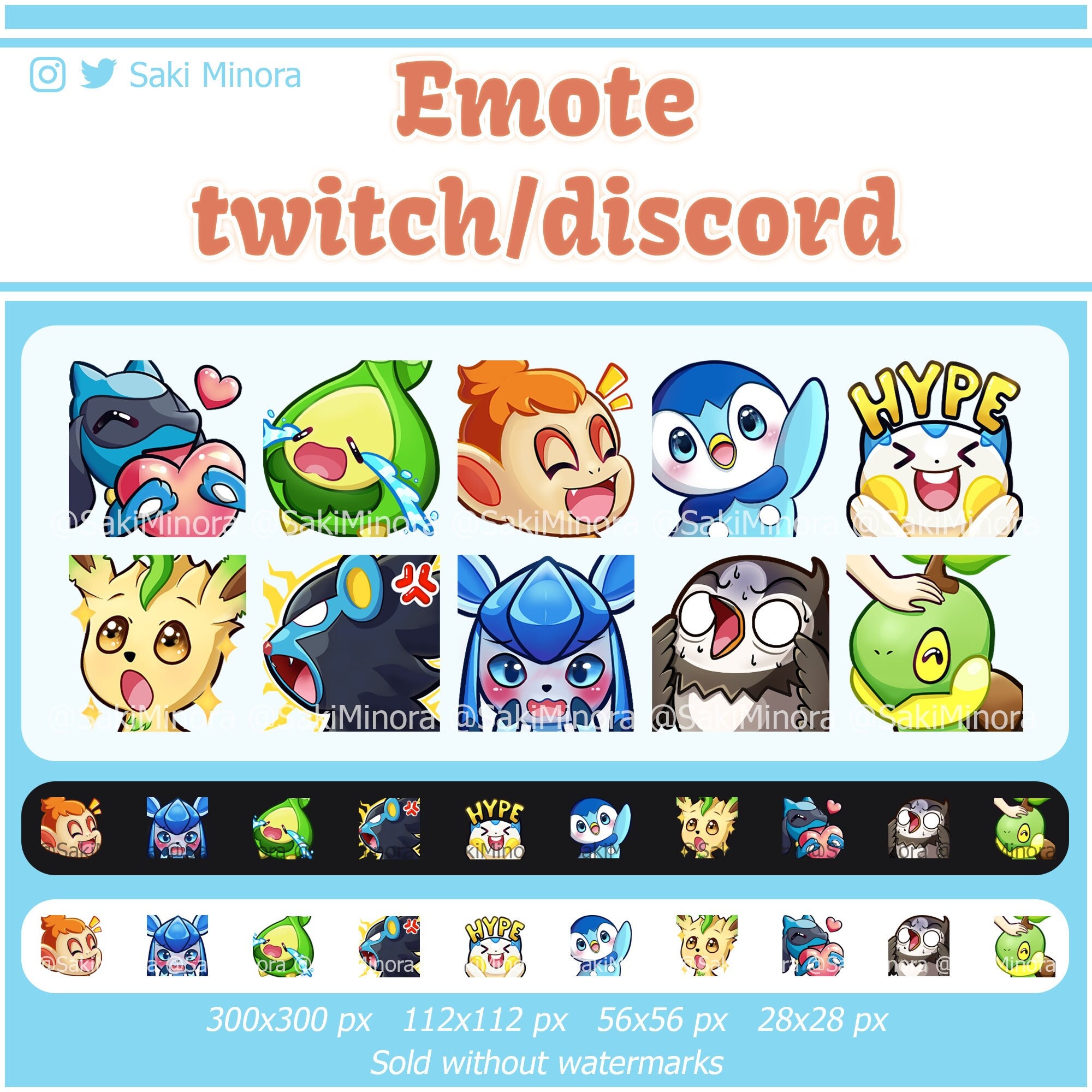 Pokemon Emotes Pack for Twitch and Discord (chimchar, Luxray, Piplup ...