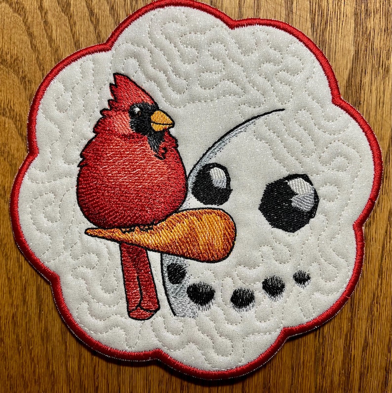 Cardinal and Snowman Are Friends —REVERSIBLE Candle Mat or Mug Rug - Etsy