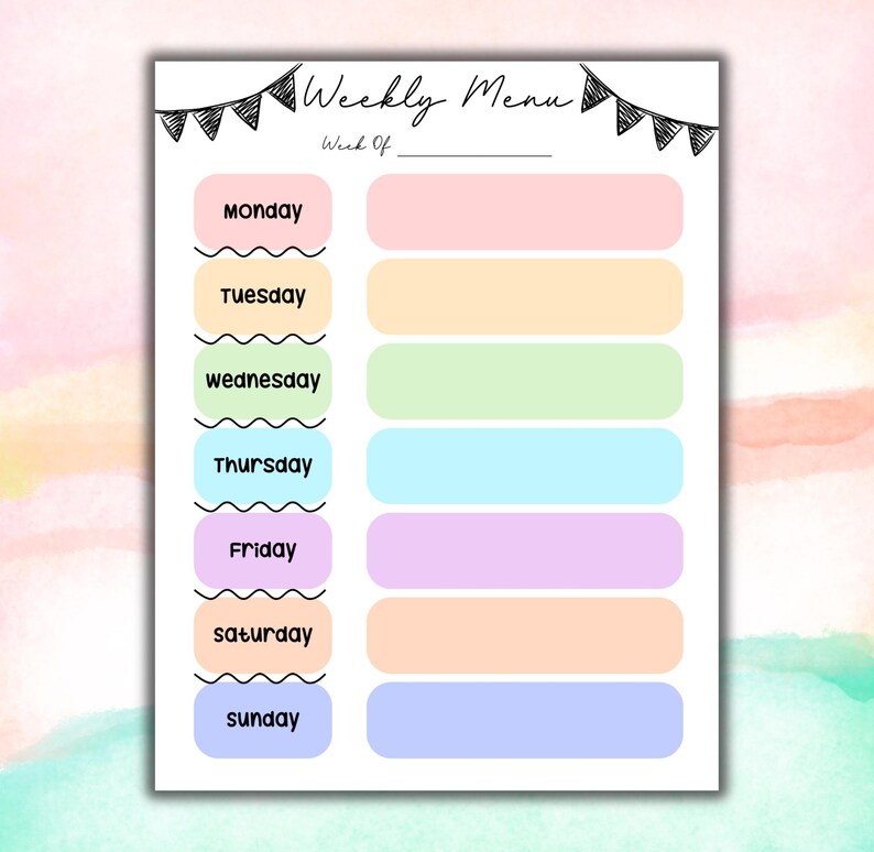Printable Weekly Menu - Etsy
