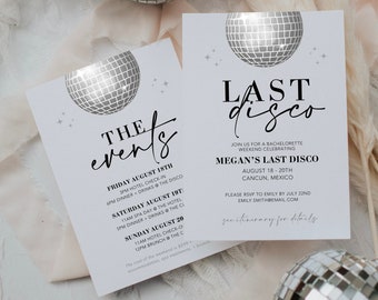 Last Disco Bachelorette Party Invitation With Itinerary Template, Last ...