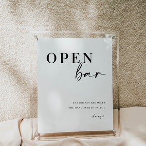 Open Bar Sign Modern Wedding Bar Sign Minimalist Wedding Open Bar Menu ...