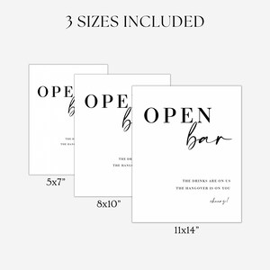 Open Bar Sign Modern Wedding Bar Sign Minimalist Wedding Open Bar Menu ...
