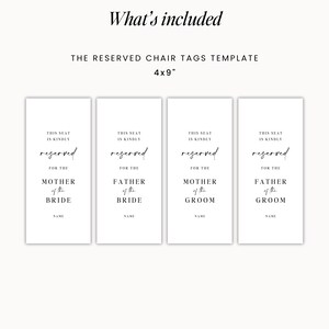 Wedding Reserved Chair Tags • Minimalist Reserved Seat Sign • Modern ...