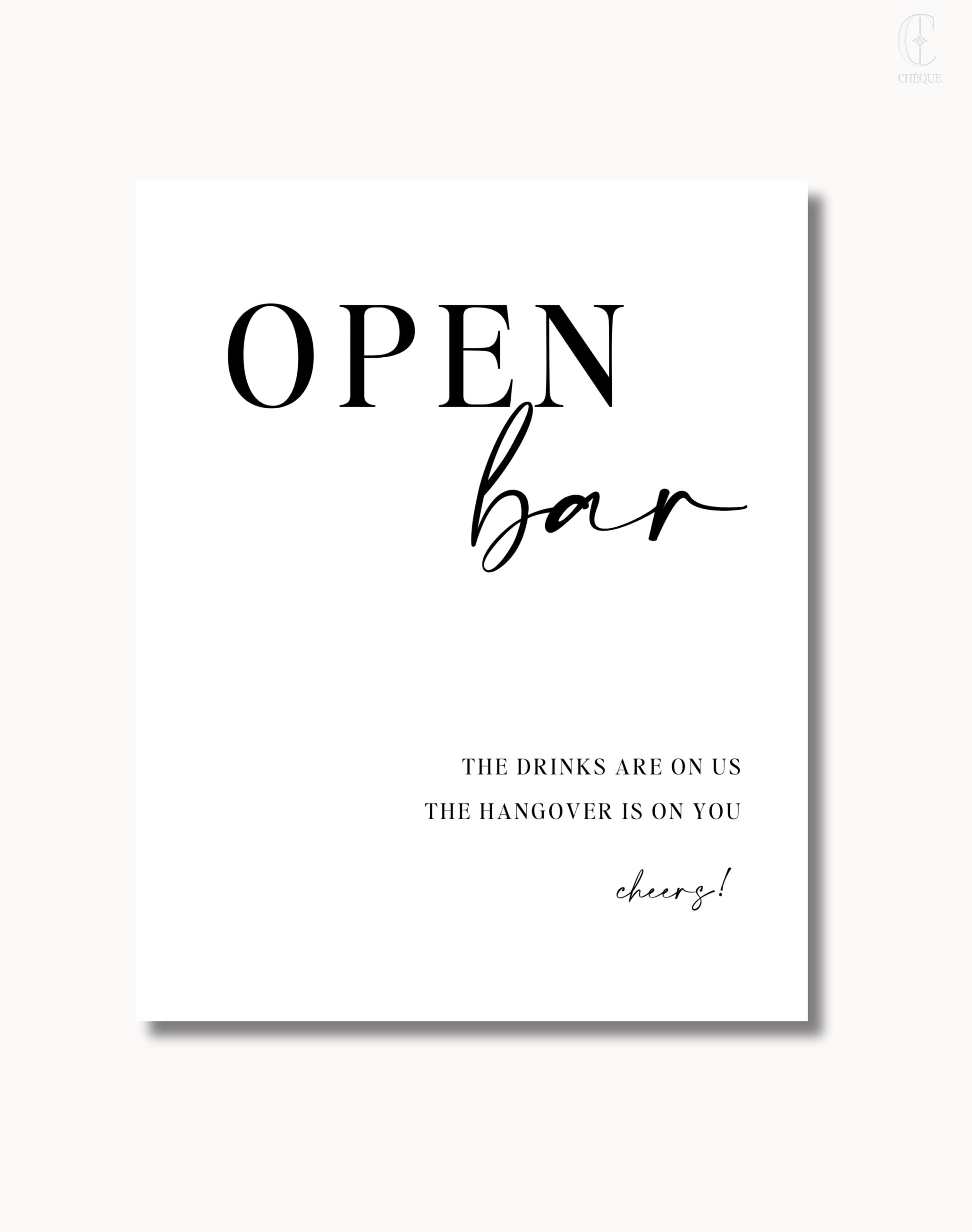 Open Bar Sign • Wedding Bar Sign • Modern, Minimalist Wedding Sign ...