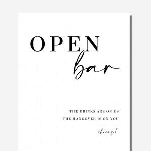 Open Bar Sign Modern Wedding Bar Sign Minimalist Wedding Open Bar Menu ...