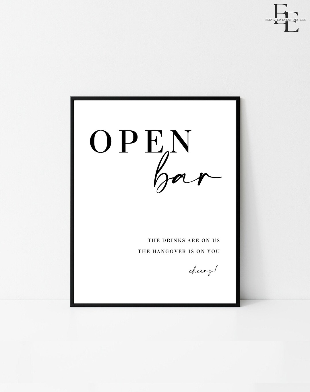 Open Bar Sign Modern Wedding Bar Sign Minimalist Wedding Open Bar Menu ...