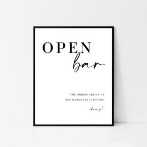 Open Bar Sign Modern Wedding Bar Sign Minimalist Wedding Open Bar Menu ...
