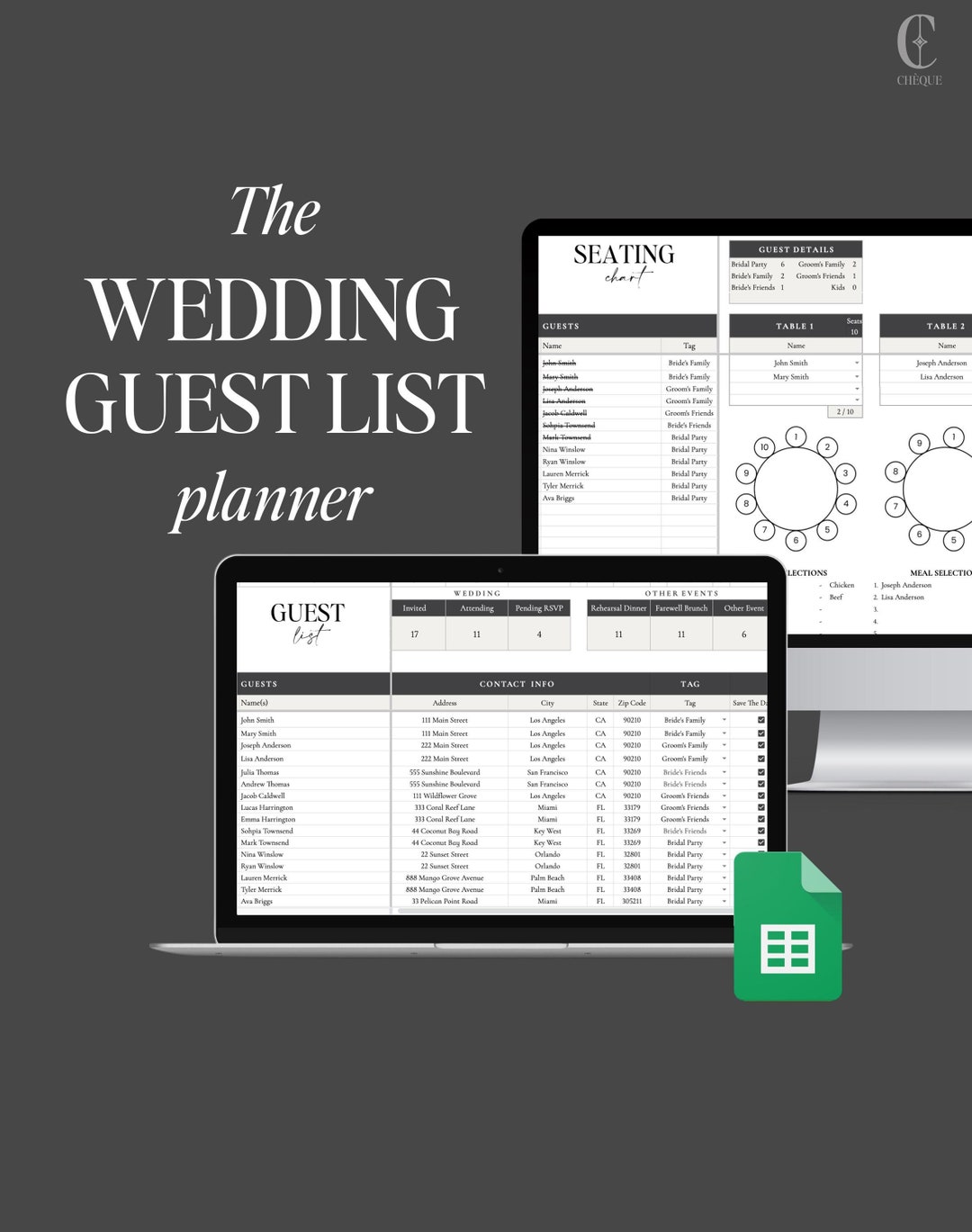 The Wedding Guest List Planner • Guest List Tracker, Seating Chart ...