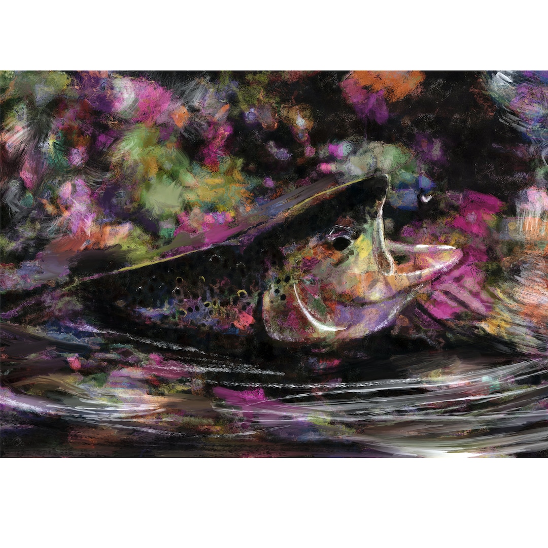 Rising Trout Abstract Art Print, Fly Fisherman Gift -fly Fishing Wall ...