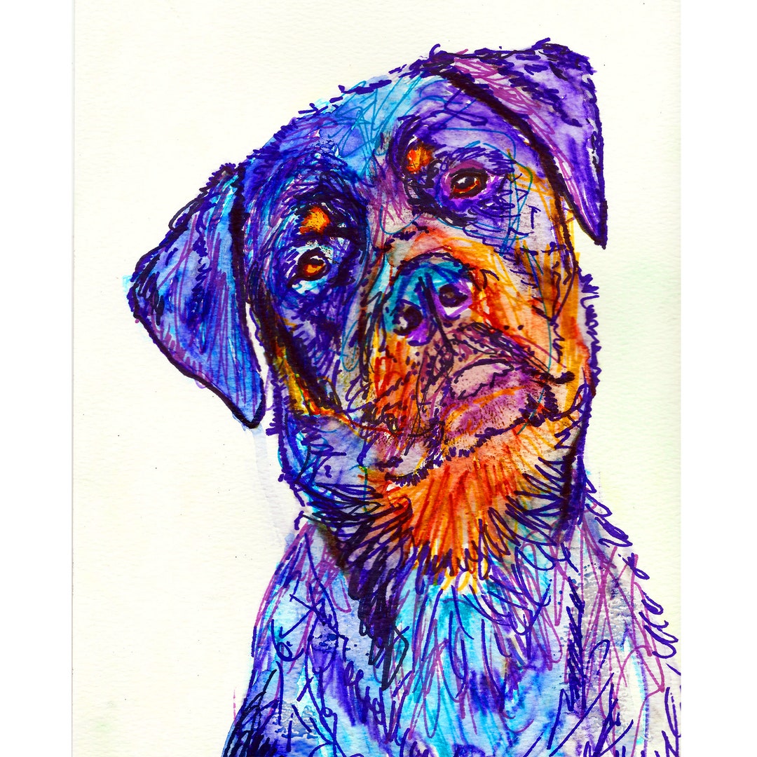 Rottweiler Modern Art Print, Unique Rottie Gift Colourful Expressive ...