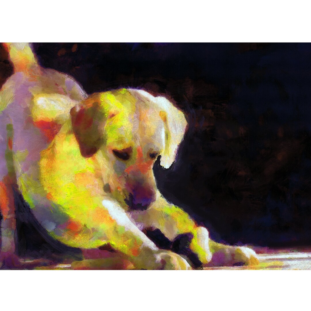 Yellow Labrador Retriever Art Print: Colourful Stretching Lab Puppy ...