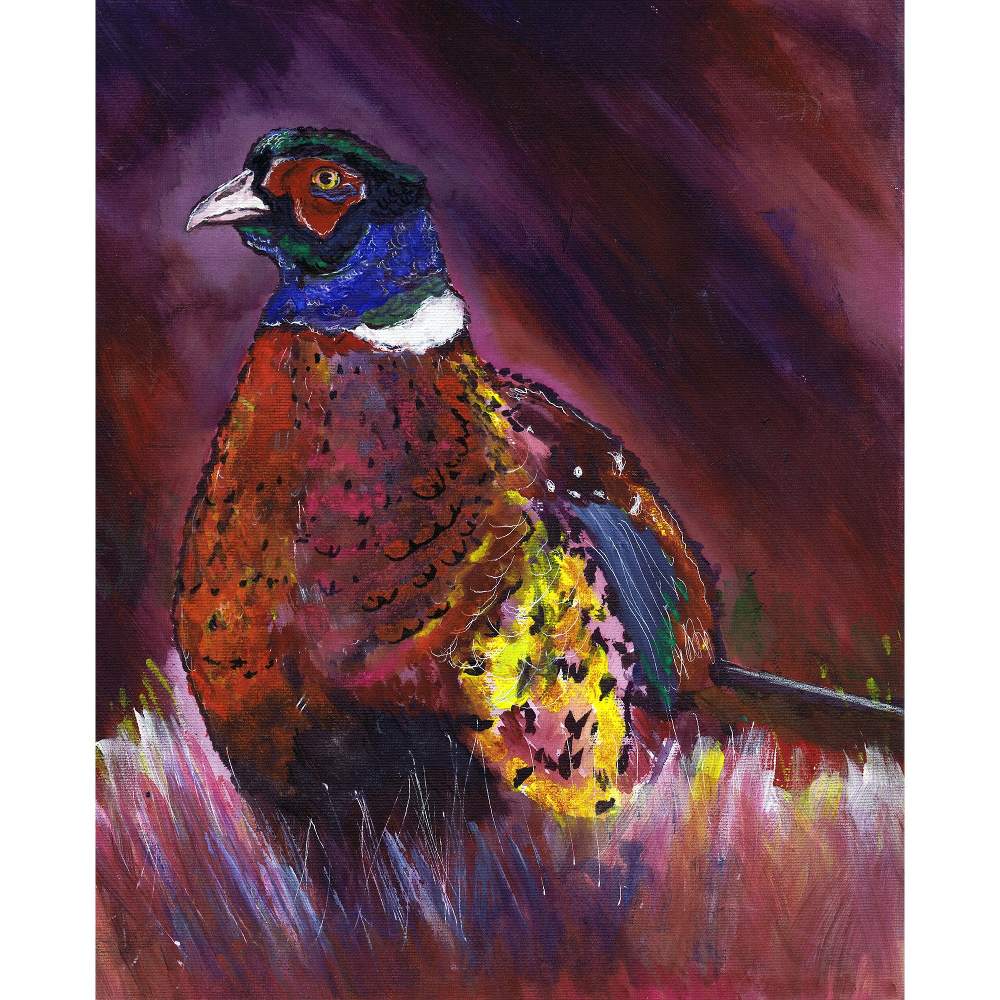 Pheasant Painting Wall Art Print Colourful Bird Picture Nature | Etsy