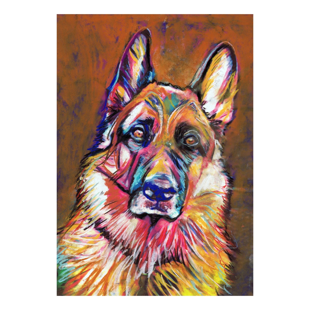 Handsome German Shepherd Painting Print Colourful GSD Dog Wall Art, Dog ...