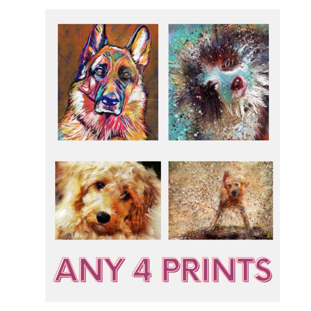Mix and Match Dog Breed Art Prints - Set of 4 - Choose Your Size (A4 ...