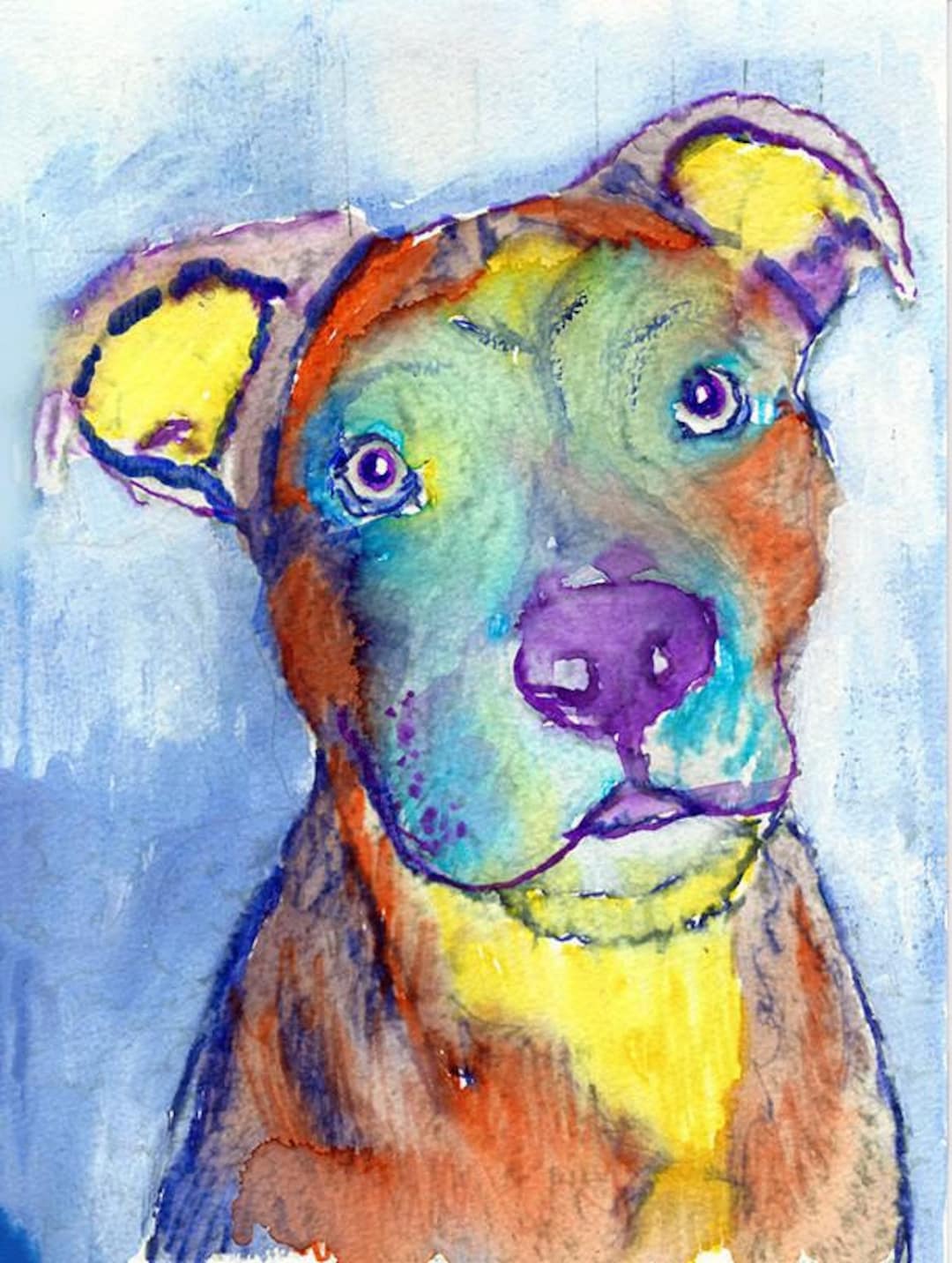 American Staffy Colorful Dog Painting,american Staffy Dog Print ...