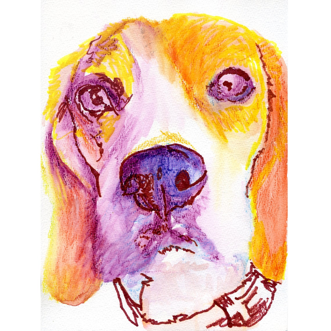Beagle Painting Print Quirky Beagle Portrait Colourful | Etsy