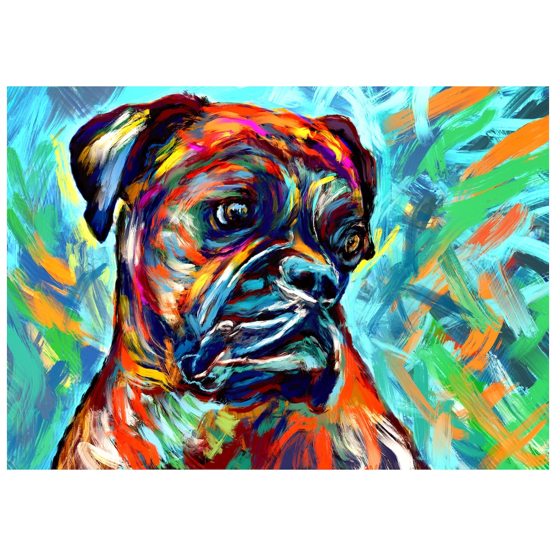 Stampa artistica di Boxer, arte murale di Boxer, dipinto di cane Boxer ...