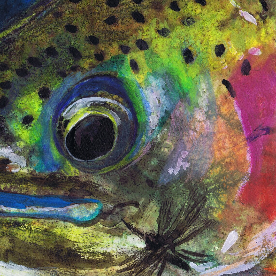 Neon Trout Colourful Watercolour and Ink Abstract Print Fly - Etsy
