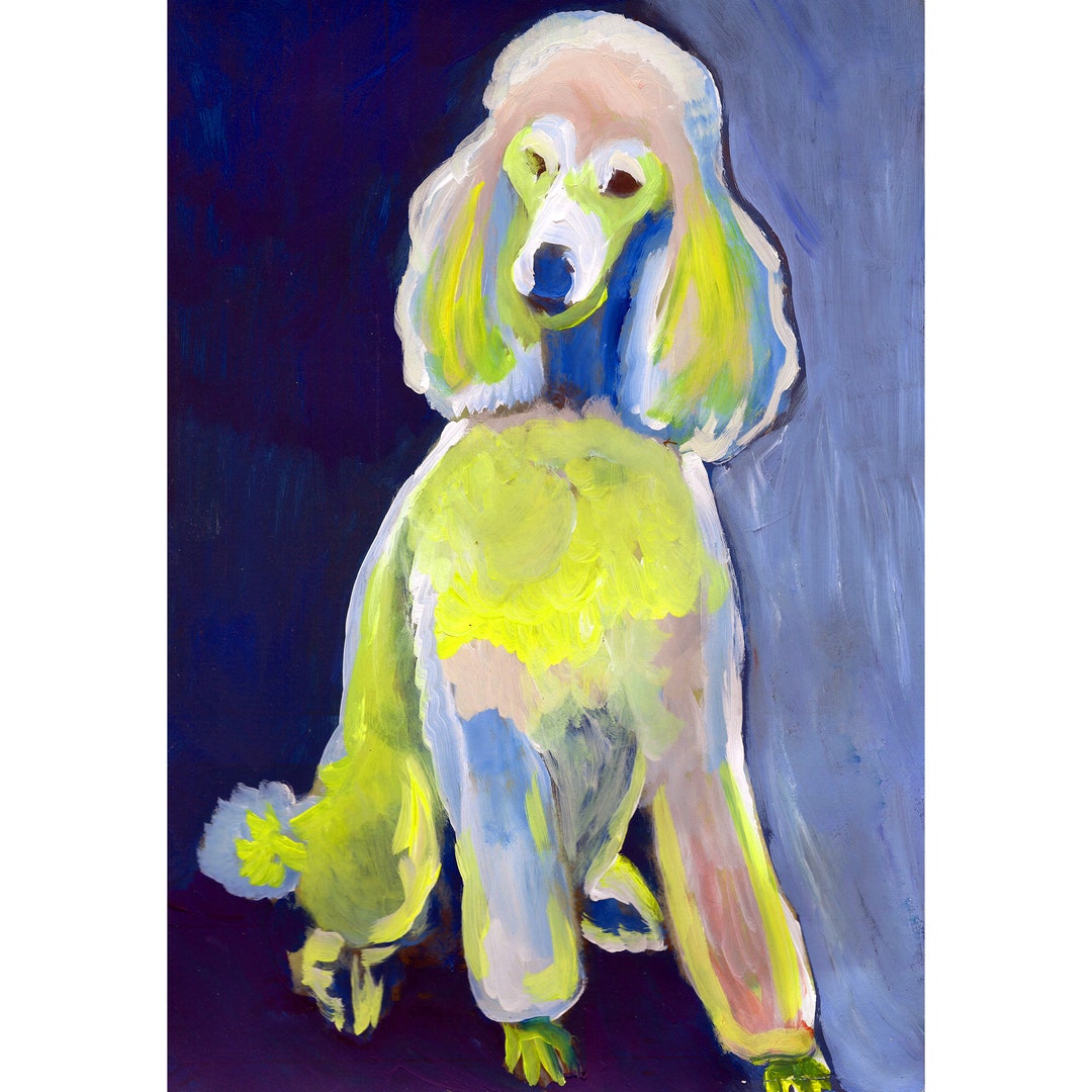 Poodle Wall Art Print Abstract Blue Yellow Poodle Décor, Dog Lover Gift ...