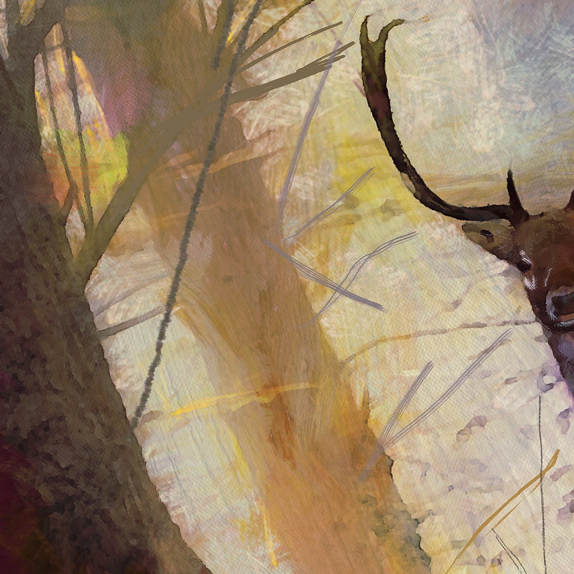 Stag Painting Print Colourful Expressive Nature Wildlife - Etsy