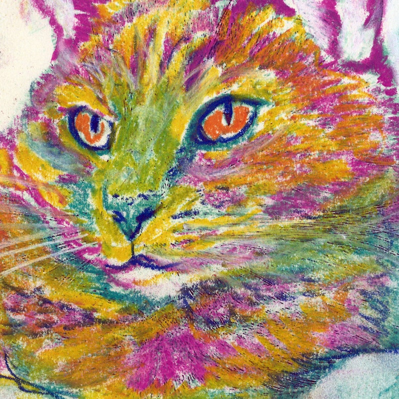 Colourful Cat Pastel Painting Art Print Quirky Tabby Cat - Etsy