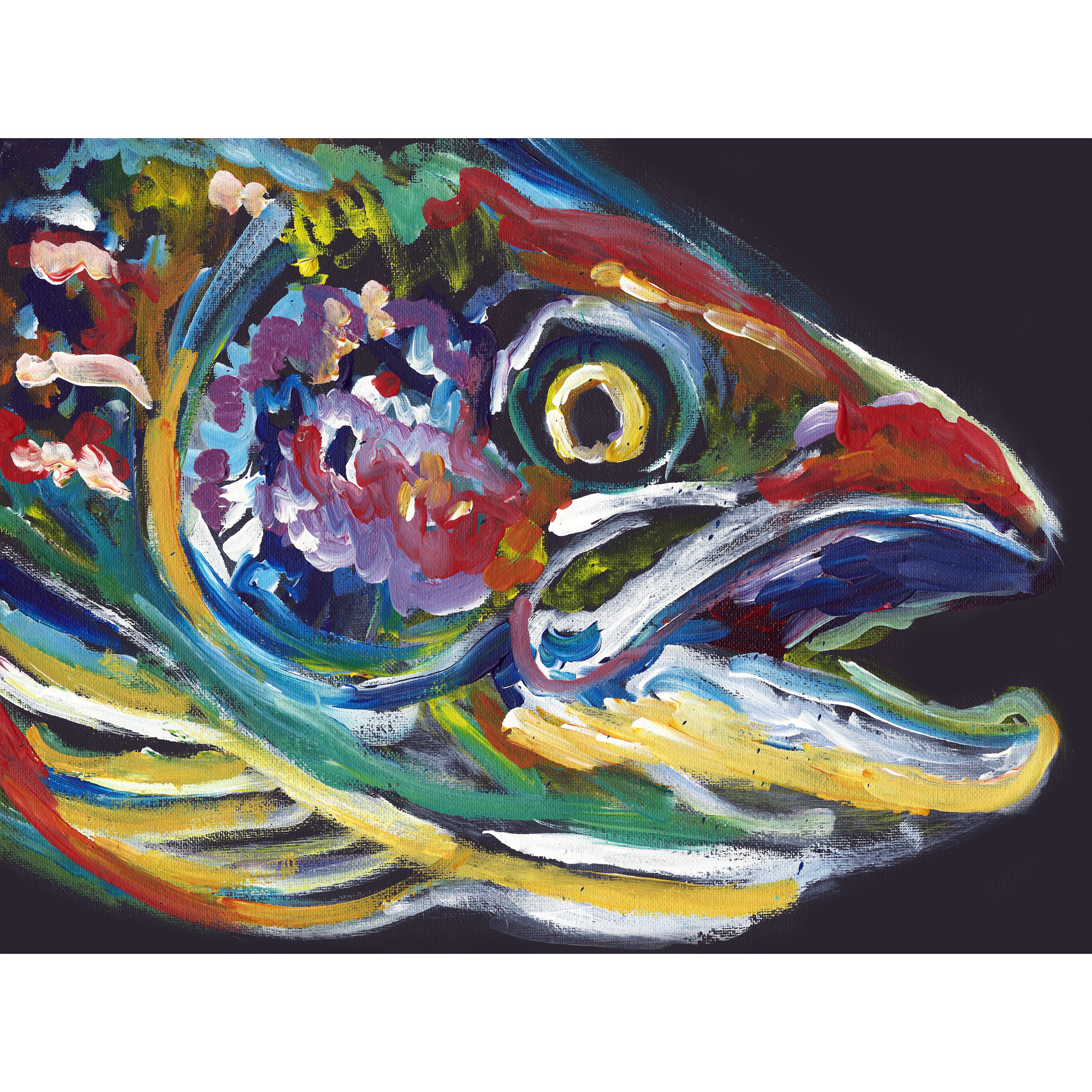 Salmon Wall Art Print Abstract Fish Painting Print on Black - Etsy