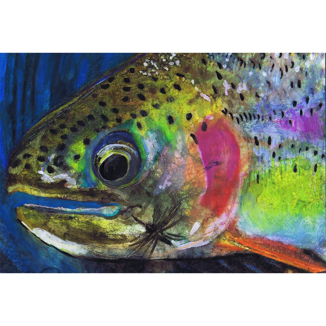 Neon Trout Colourful Watercolour and Ink Abstract Print Fly - Etsy