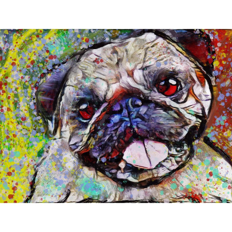 Happy Pug Abstract Painting Print Colourful Unframed Art Dog - Etsy