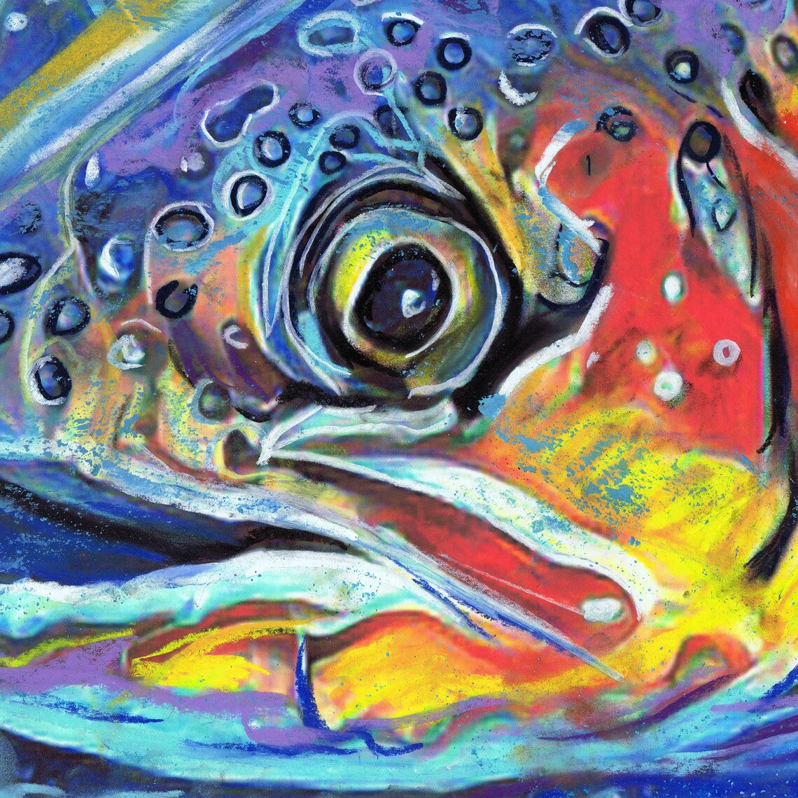 Trout Fishing Art Pastel & Watercolor Fish Painting Wall Art | Etsy