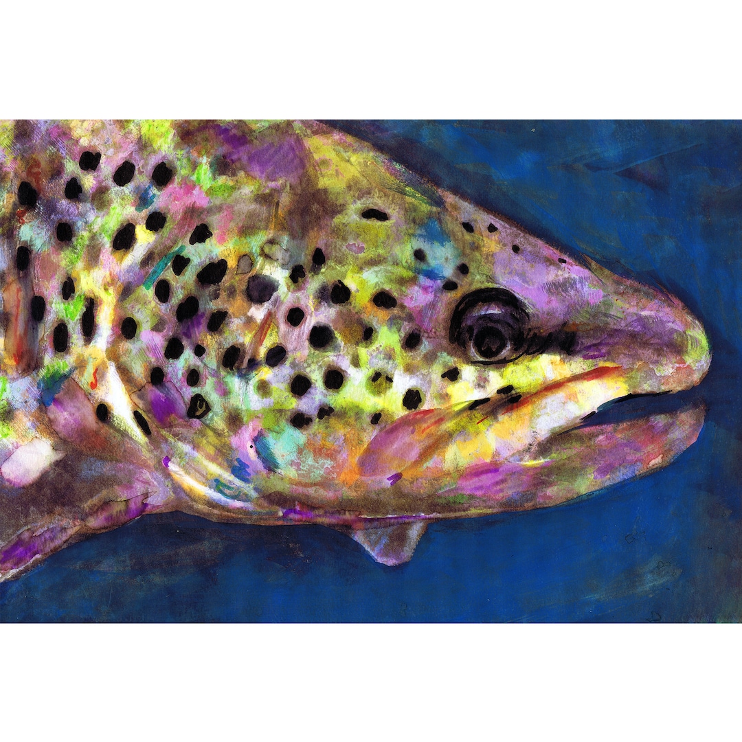 Colourful Watercolour and Ink Abstract Print - Fly Fishing Gift for Him ...