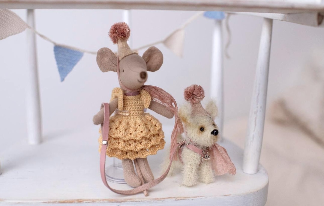 Miniature Tiny Dog in Hat, Pets and Friends for Maileg Mouse Family ...