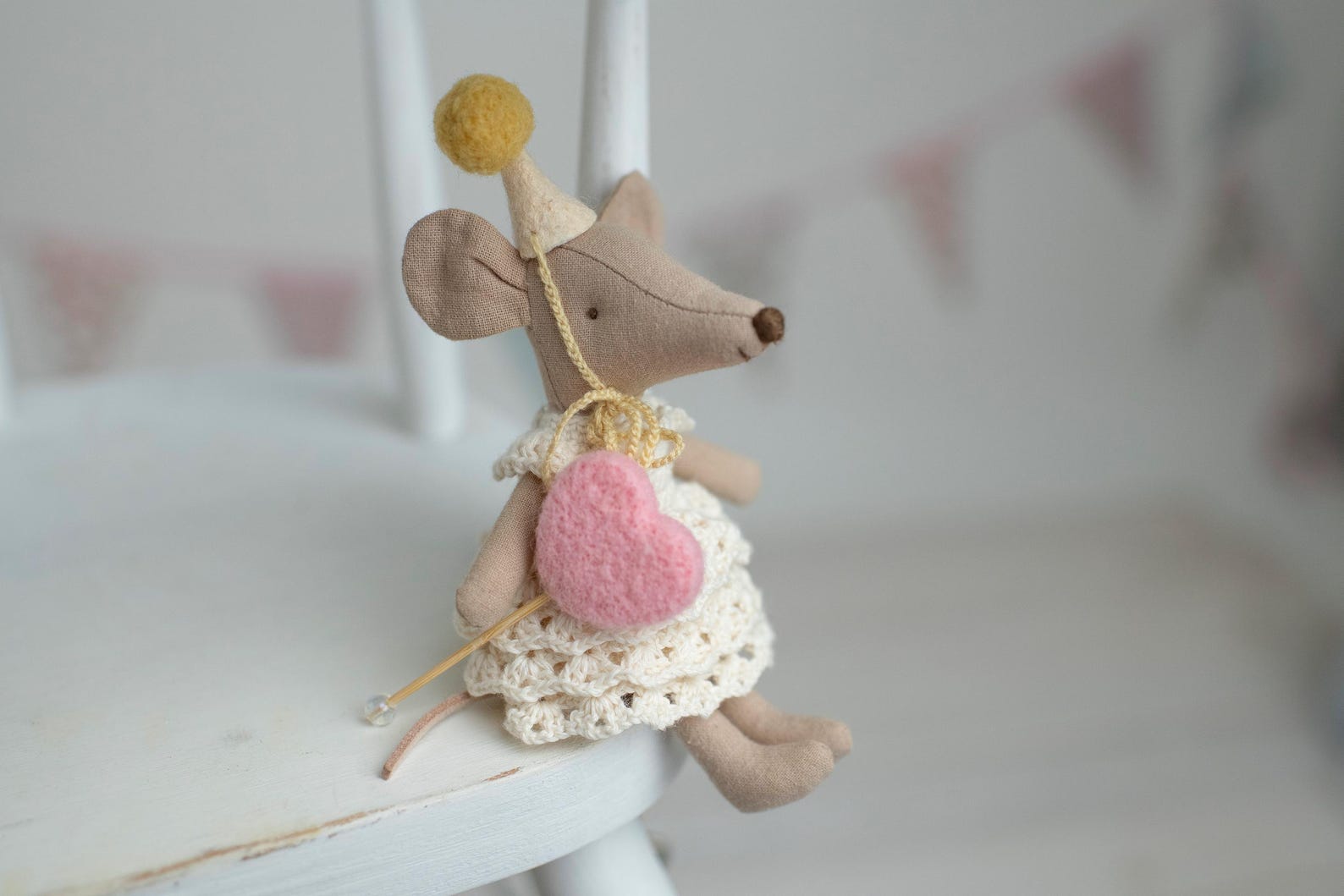 Maileg Big Sister Mouse Outfit: Crocheted Merino Wool Dress + Felt Hat ...