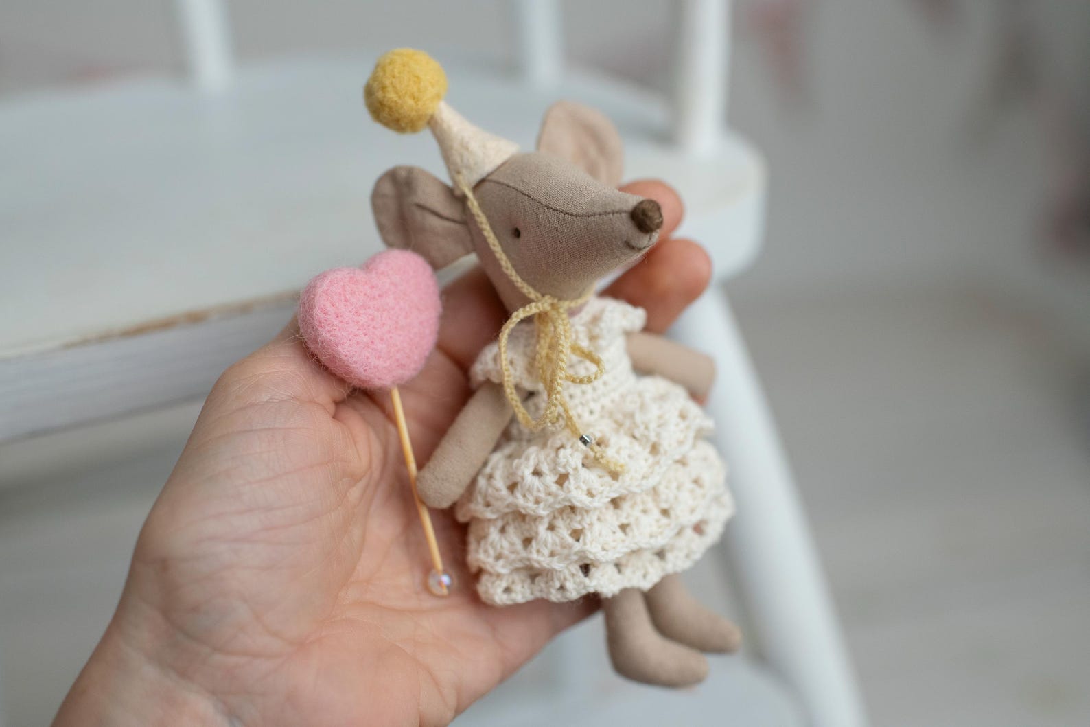 Maileg Big Sister Mouse Outfit: Crocheted Merino Wool Dress + Felt Hat ...