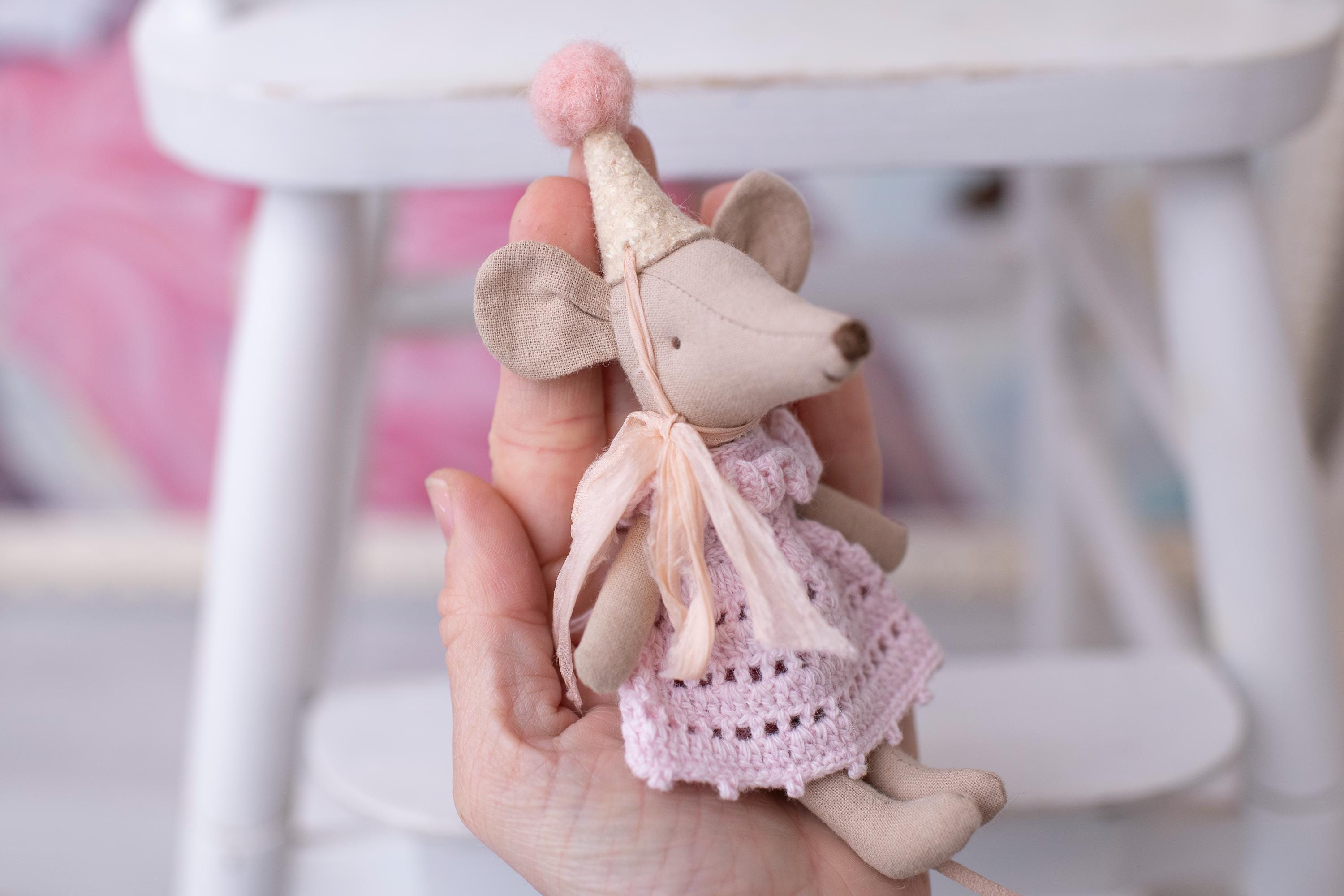 Maileg Big Sister Mouse Outfit: Hand-crocheted Merino Wool Dress & Felt ...