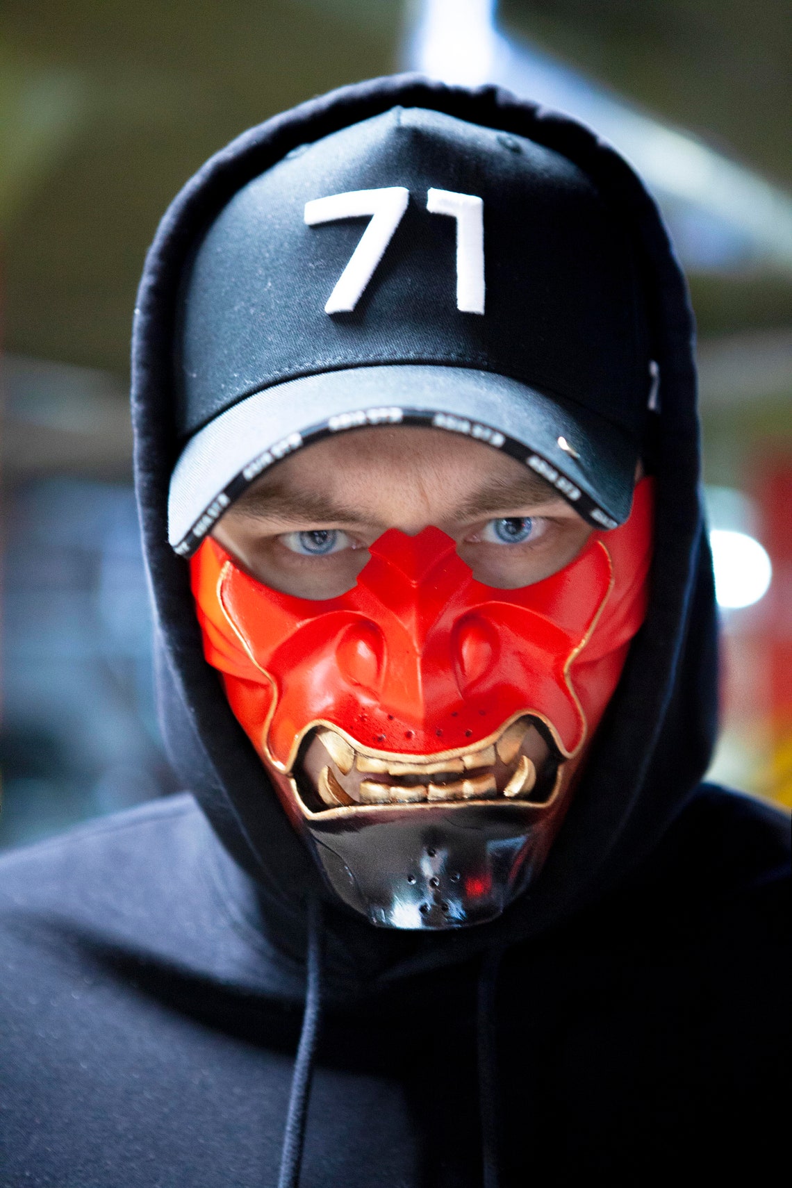 Japanese samurai half mask red | Etsy