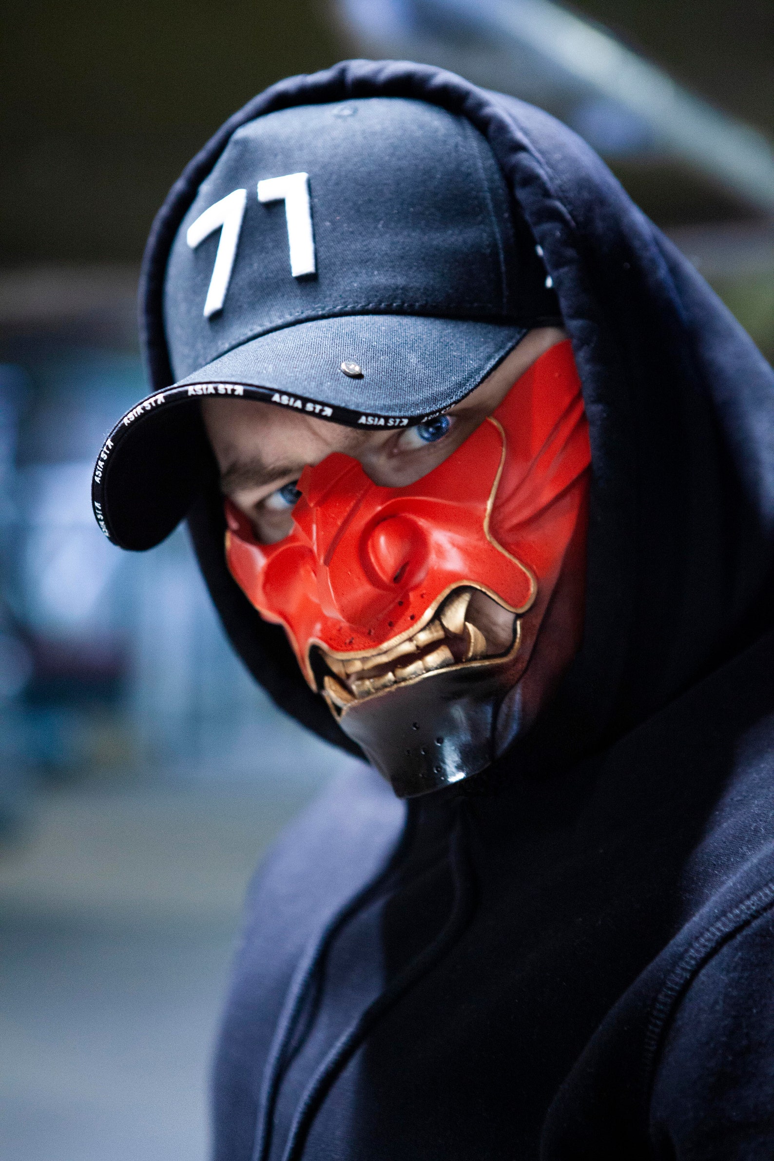 Japanese samurai half mask red | Etsy